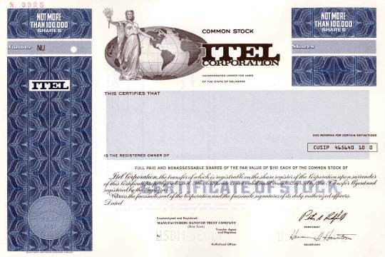 Itel Corporation - Scripophily.com | Collect Stocks and Bonds | Old ...