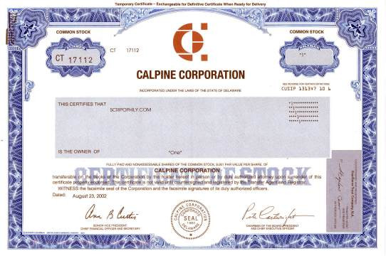 Calpine Corporation - 2002 - Scripophily.com | Collect Stocks and Bonds ...