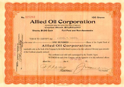Allied Oil Corporation - Scripophily.com | Collect Stocks and Bonds ...