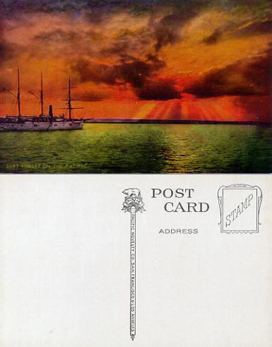 Postcard of a sunset on the Pacific Ocean - Scripophily.com | Collect ...