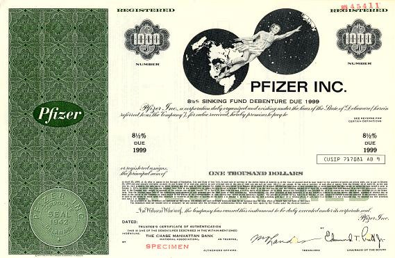 Pfizer Inc. - Delaware - Scripophily.com | Collect Stocks and Bonds ...