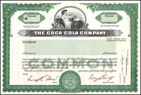 Coca - Cola Company Specimen - Scripophily.com | Collect Stocks and ...