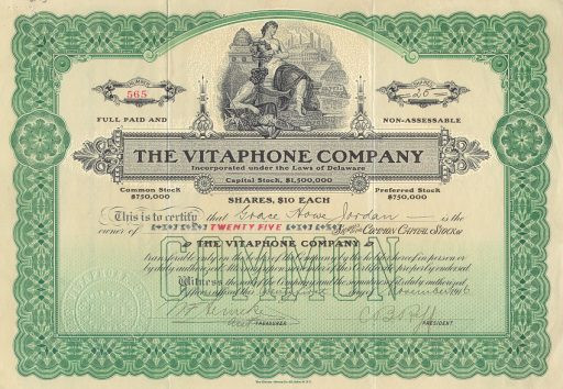 Vitaphone Company 1916 - Scripophily.com | Collect Stocks and Bonds ...