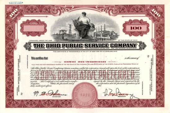 Ohio Public Service Company ( Now Ohio Edison ) - Scripophily.com ...