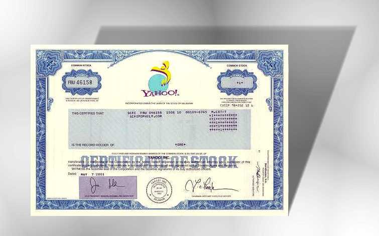 Yahoo! Inc. - Scripophily.com | Collect Stocks and Bonds | Old Stock ...