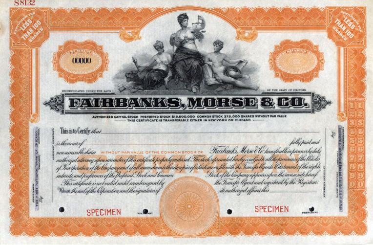Fairbanks, Morse & Co. - 1920's - Scripophily.com | Collect Stocks and ...