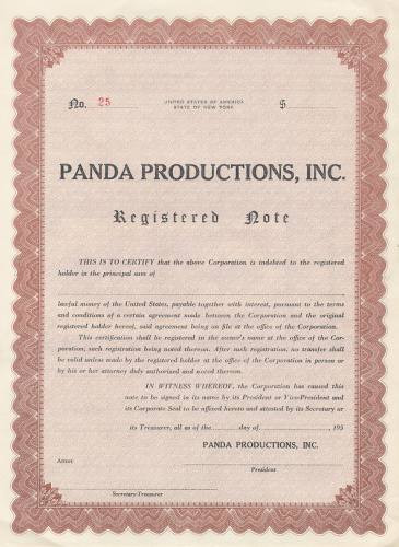 Panda Productions 1950's - Scripophily.com | Collect Stocks and Bonds ...