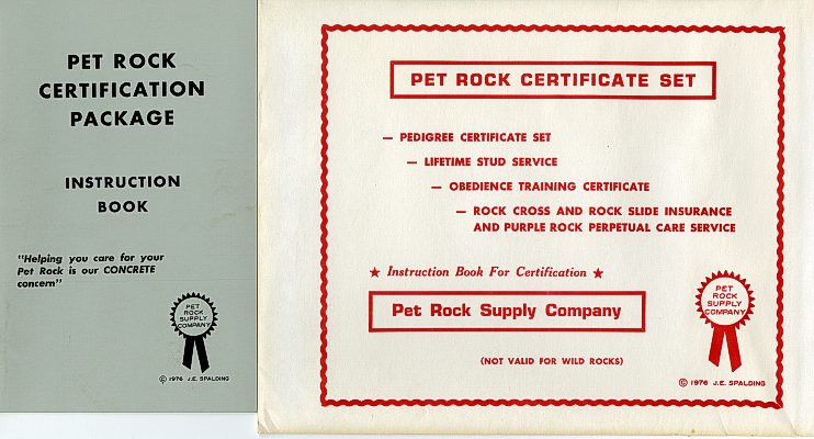 Pet Rock Certificate Set (4 certificates) and Instruction Book - 1976 ...