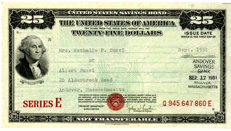 United States $25 Uncancelled Series E Savings Bond -1946 to 1952 ...