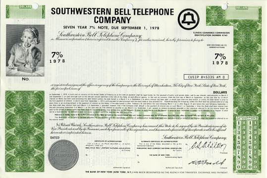 Southwestern Bell Telephone Company - 1981 - Scripophily.com | Collect ...