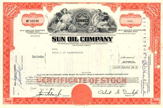 Sun Oil Company (Now Sunoco ) - New Jersey 1971 - Scripophily.com ...