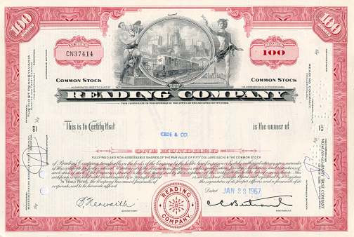Reading Railroad Company 1960's - Monopoly Game Railroad - Scripophily ...