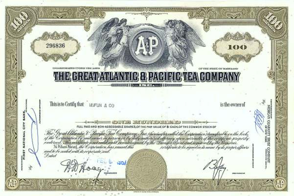 Great Atlantic and Pacific Company - Scripophily.com | Collect Stocks ...