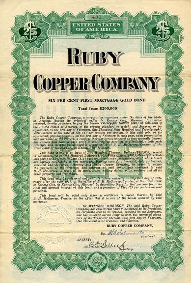 Ruby Copper Company - Arizona 1912 - Scripophily.com | Collect Stocks ...