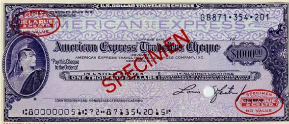 American Express Travelers Cheque - SPECIMEN - Scripophily.com ...