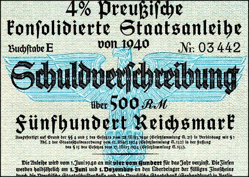 WWII German War Bond - 500 Reichmarks - 1940 - Scripophily.com ...