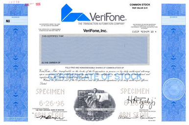 VeriFone, Inc. - Delaware 1996 - Scripophily.com | Collect Stocks and ...