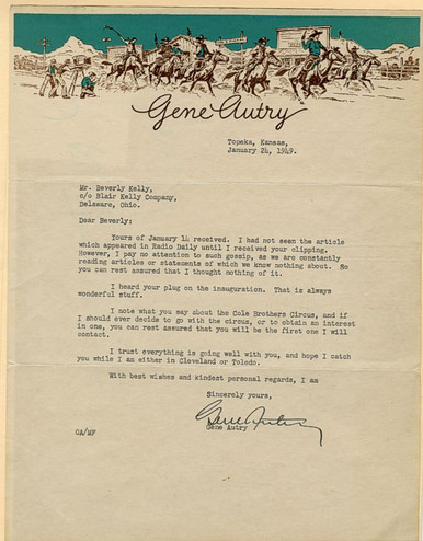 Gene Autry Signed Letter - 1949