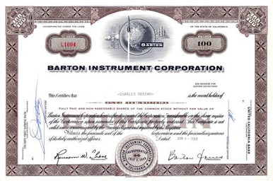 Barton Instrument Corporation - Rocket Vignette - 1960's - Scripophily ...