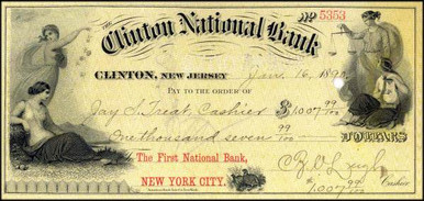 Clinton National Bank Check 1889 - Clinton, New Jersey - Scripophily ...