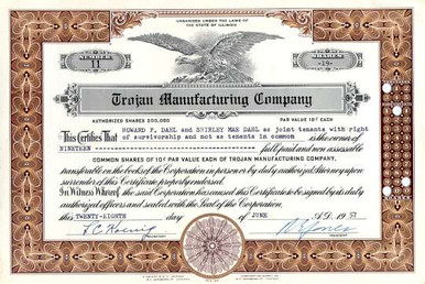 Trojan Manufacturing Company 1950's - Scripophily.com | Collect Stocks ...