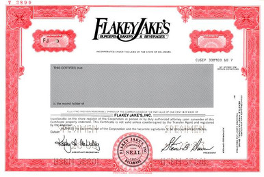 Flakey Jake's, Inc. - Delaware 1983 - Scripophily.com | Collect Stocks ...