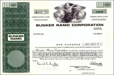 Bunker Ramo Corporation - Scripophily.com | Collect Stocks and Bonds ...