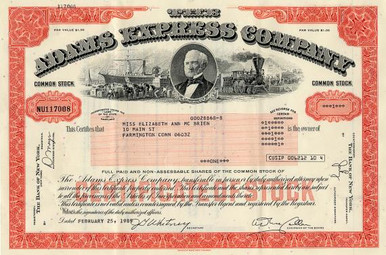 Adams Express Company - New York - Scripophily.com | Collect Stocks and ...