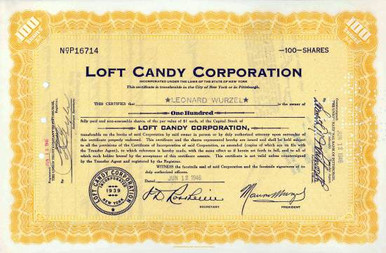 Loft Candy Corporation - ( Loft became Pepsi Cola ) - Scripophily.com ...
