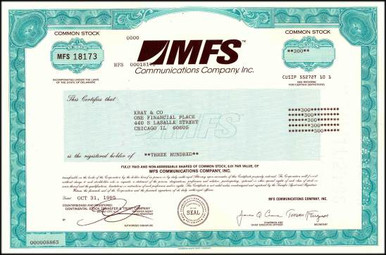 MFS Communications Company Inc. ( Acquired by WorldCom ) - Scripophily ...