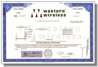 Western Wireless - Acquired by Alltel - Scripophily.com | Collect ...
