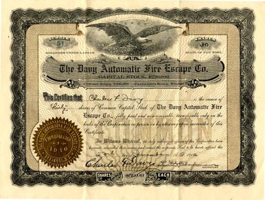 Davy Automatic Fire Escape Co. - Syracuse, New York 1912 - Scripophily ...