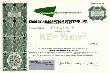 Energy Absorption Systems, Inc. - Scripophily.com | Collect Stocks and ...