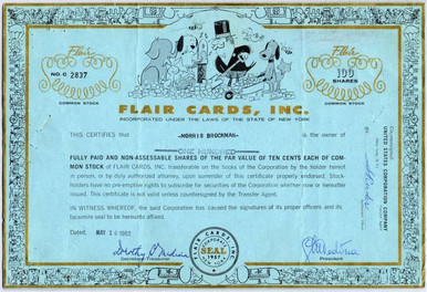 Flair Cards, Inc. - 1962 - Scripophily.com | Collect Stocks and Bonds ...