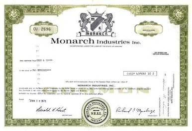 Monarch Industries, Inc. - Scripophily.com | Collect Stocks and Bonds ...
