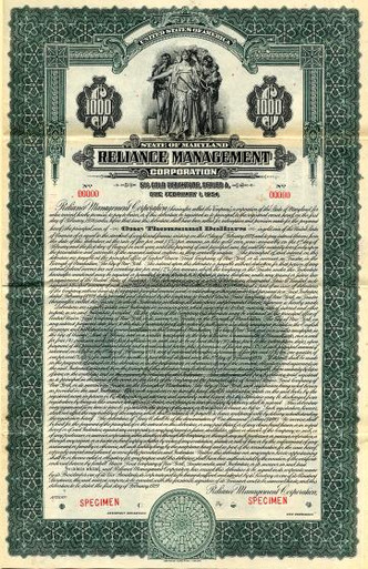 Reliance Management Corporation Gold Bond - Maryland 1929 - Scripophily ...