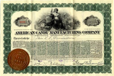 American Candy Manufacturing Company - Delaware 1915 - Scripophily.com ...