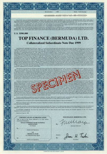 Top Finance (Bermuda) Ltd. 1989 - Scripophily.com | Collect Stocks and ...