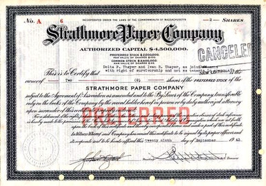 Strathmore Paper Company - Massachusetts 1943 - Scripophily.com ...