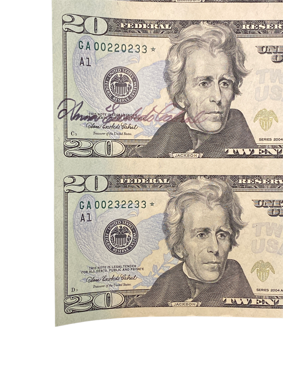 USA 2004 $20 8-Note Uncut Sheet - Star Banknotes