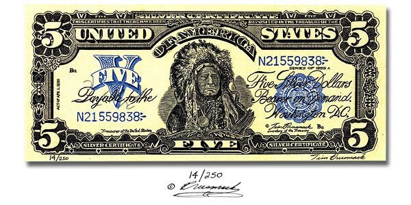 USA $5 Note Chief Onepapa Money Art Autographed by the Late Tim ...
