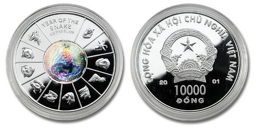 Vietnam 2001 Year of the Snake 10,000 Dong Silver Proof Coin (Hologram ...