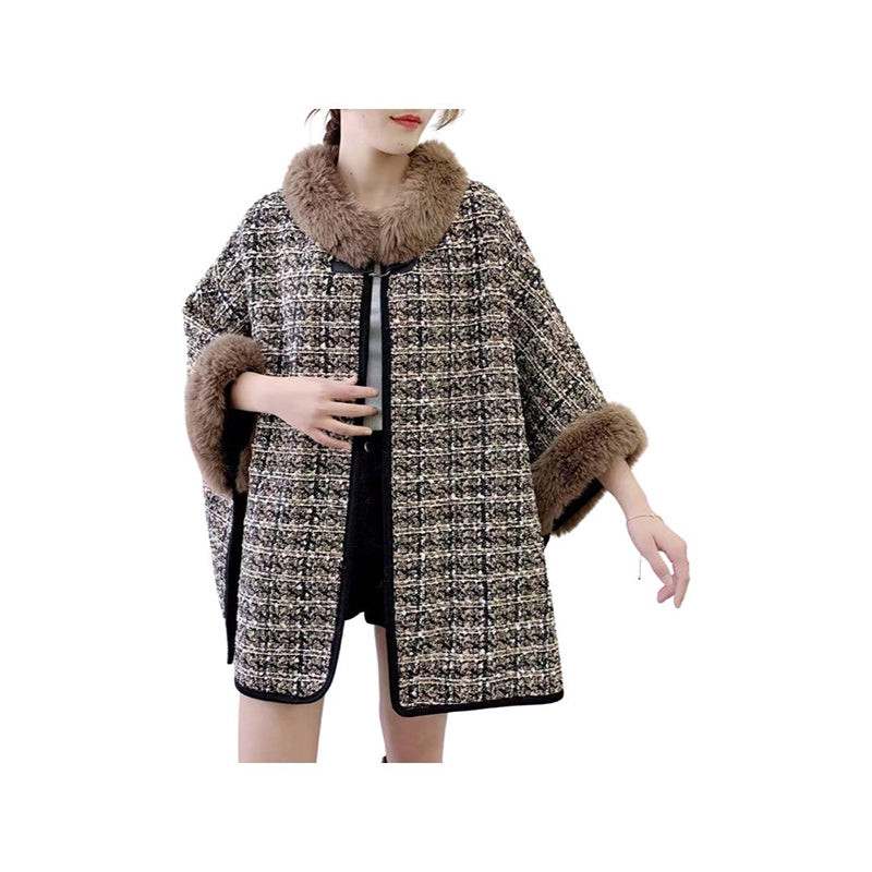 Plaid cloak cape with faux fur around neck and arms ( colour options ...