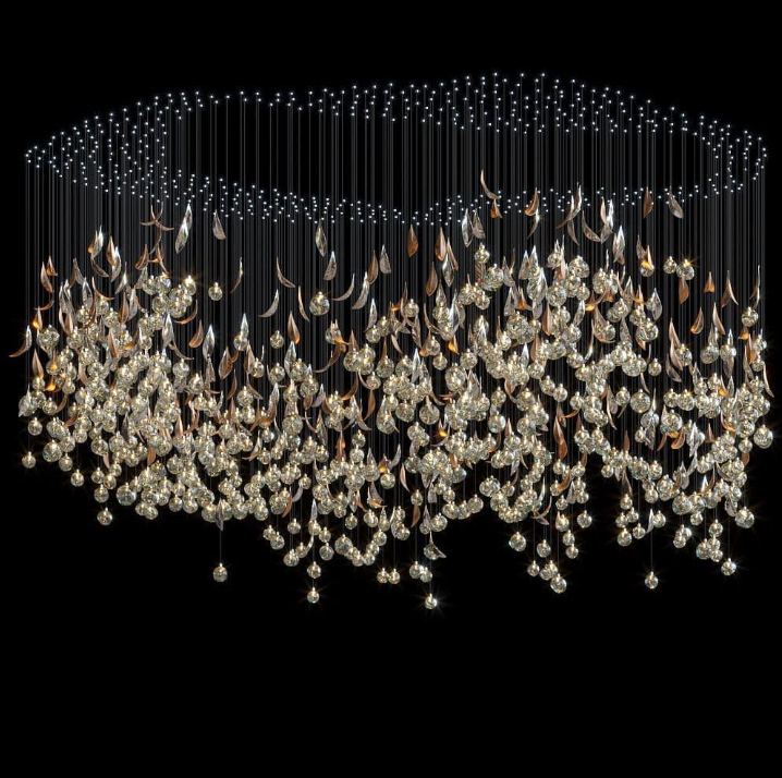 Crystal Balls Metal Leaves Modern LED Chandelier Lighting