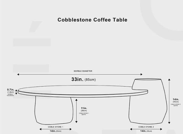 Marble Coffee Table, Cobble Legs