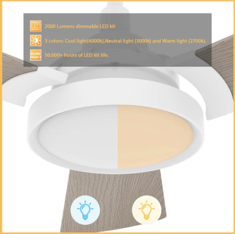 BRISA 52 inch 3-Blade Smart Ceiling Fan with LED Light & Remote Control ...