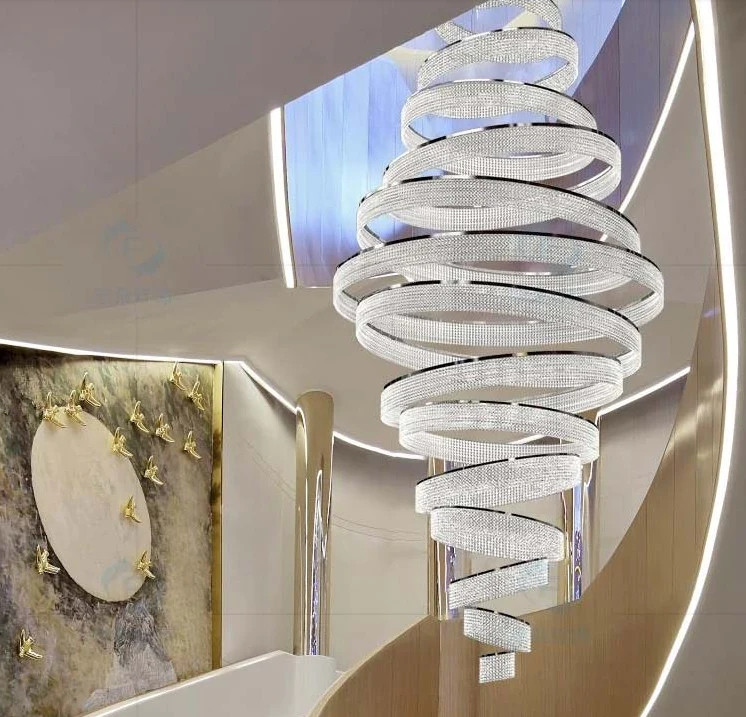 Akari Staircase Crystal Ring LED Chandelier Lighting