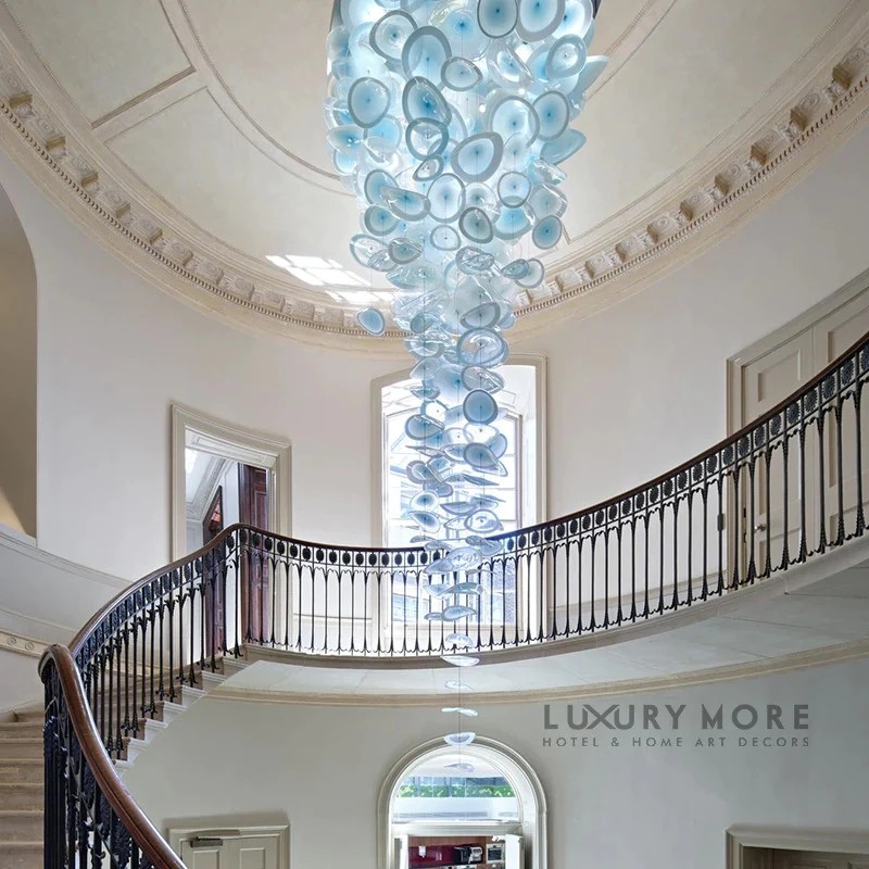 Large Blown Glass Plate Chandelier Lighting Fixture