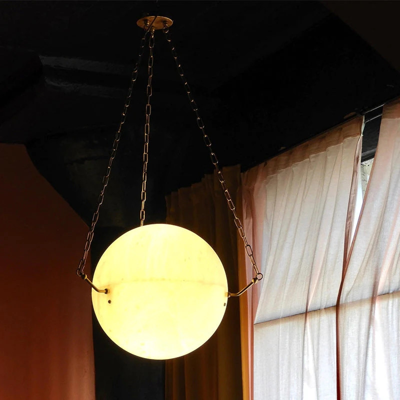 Hand Carved Alabaster Globe Pendant Light