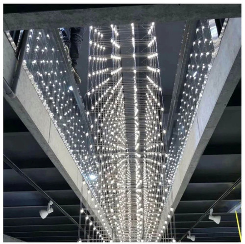 Modern Matrix Star Cube Rectangle Steel Net Glowworm LED Pendant Chandelier